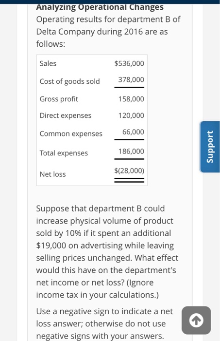 Solved Analyzing operational Changes Operating results for | Chegg.com