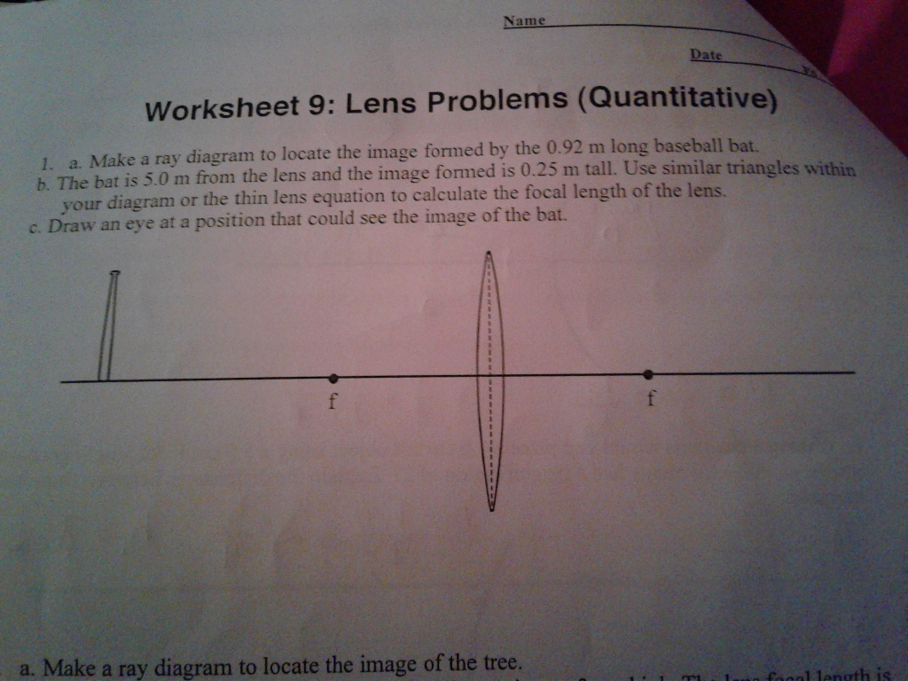 Solved Name Date Worksheet 9: Lens Problems (Quantitative 1. | Chegg.com