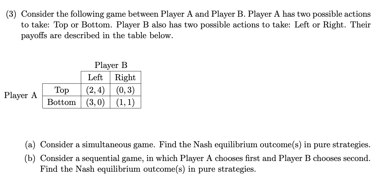 Solved Consider the following game between Player A and | Chegg.com