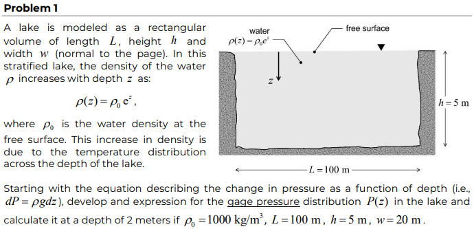Solved Problem 1A lake is modeled as a rectangularvolume of | Chegg.com