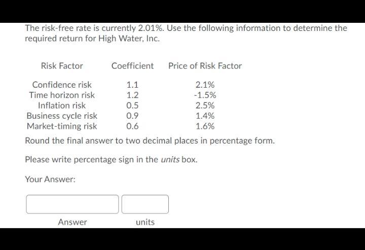 Solved The risk-free rate is currently 2.01%. Use the | Chegg.com