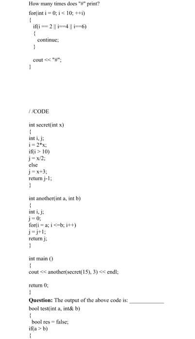 Solved Question The Output Of The Above Code Is Bool Test 