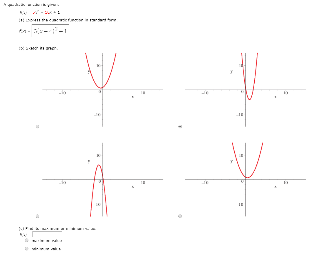 Solved A quadratic function is given f(x) = 5x2 10x 1 (a) | Chegg.com