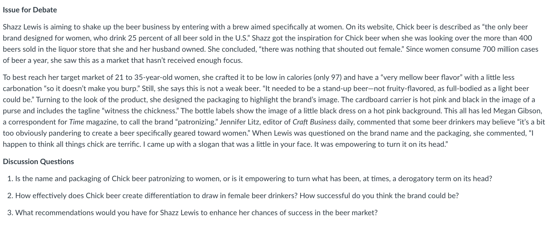 Solved Issue for Debate Shazz Lewis is aiming to shake up | Chegg.com