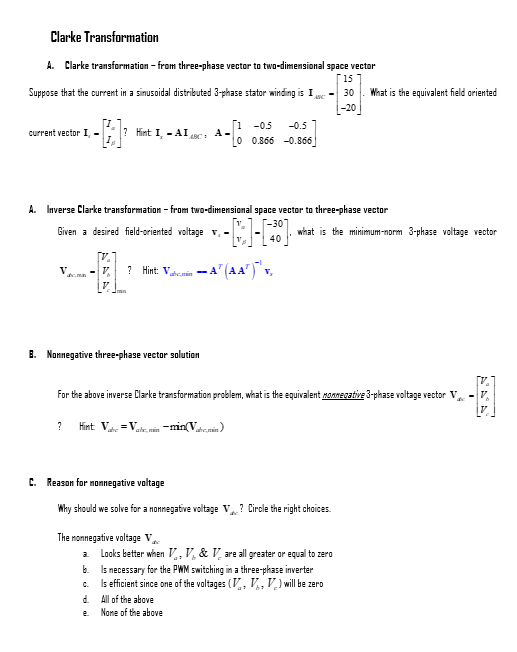 Solved Clarke Transformation A. Clarke transformation - from | Chegg.com