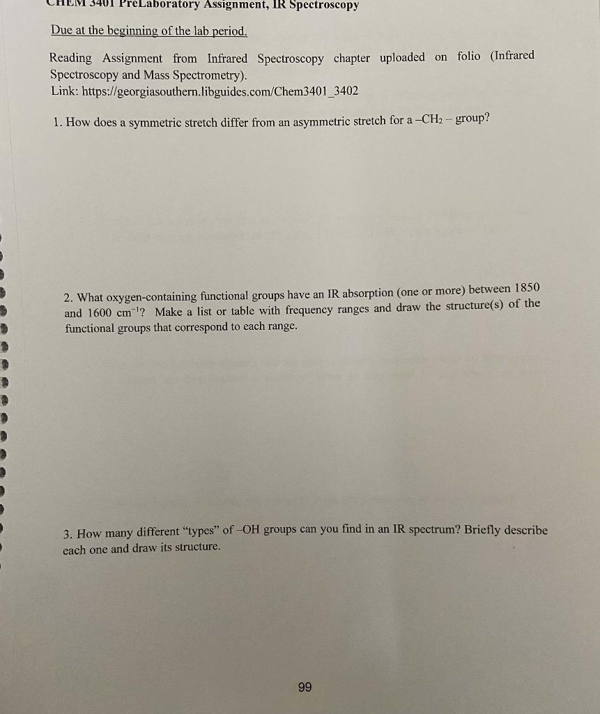 Solved 13401 PreLaboratory Assignment, IR Spectroscopy Due | Chegg.com