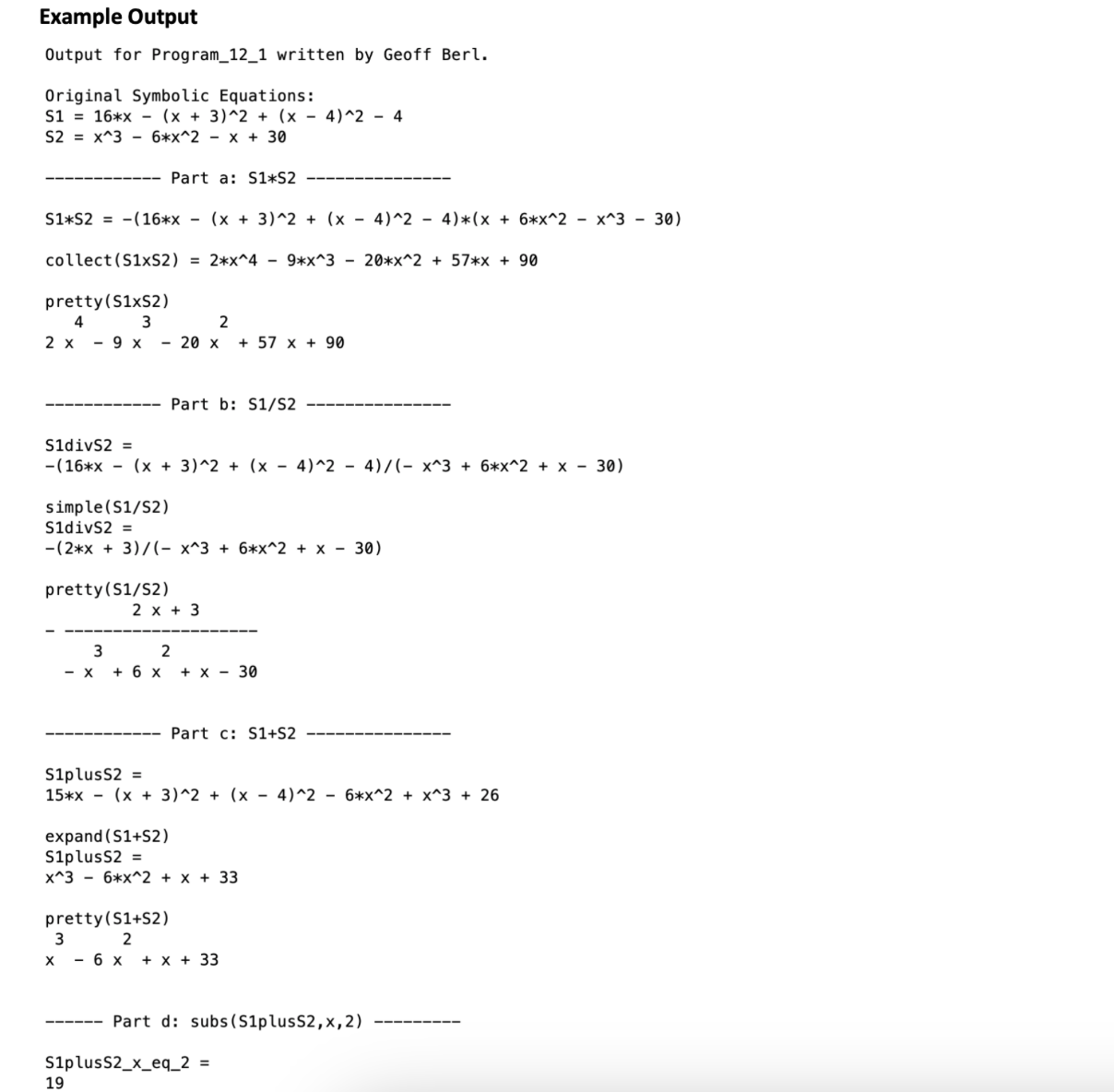 Solved Required File: Program_12_1.m Use symbolic | Chegg.com
