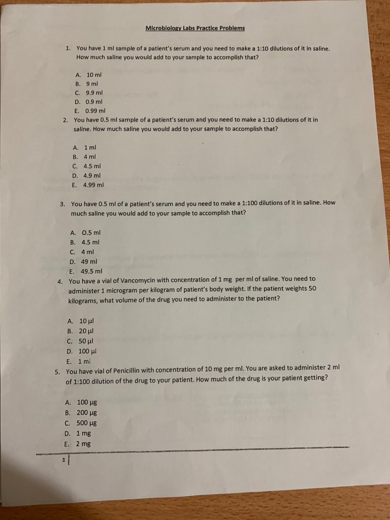 Solved Microbiology Labs Practice Problems 1. You have 1 ml | Chegg.com