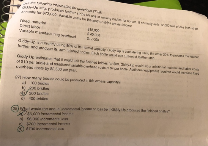 Solved the following information for questions 27-28: Up | Chegg.com