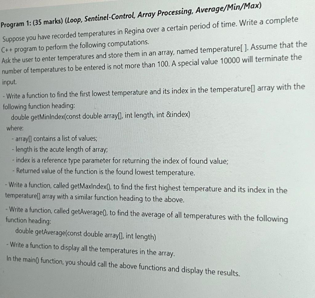 Solved Program 1: (35 marks) (Loop, Sentinel-Control, Array | Chegg.com