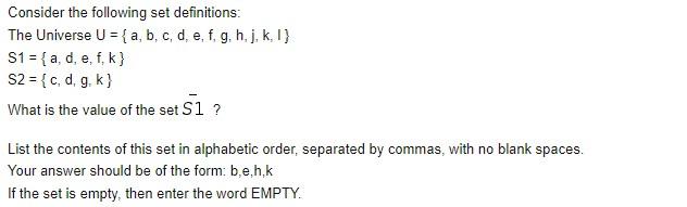 Solved Consider the following set definitions: The Universe | Chegg.com