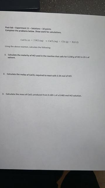 Solved Post-lab - Experiment 11 - Solutions - 10 points | Chegg.com