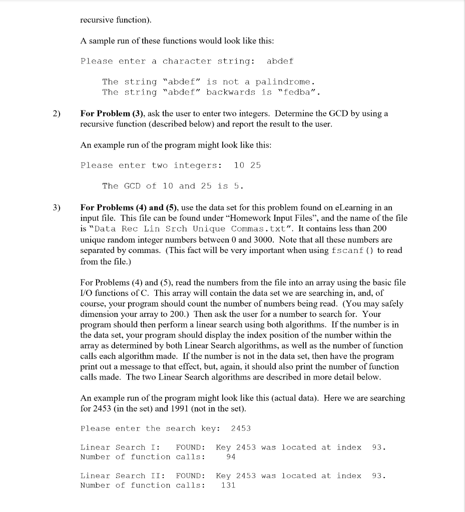 Please Answer In C For Recursive Linear Search555 
