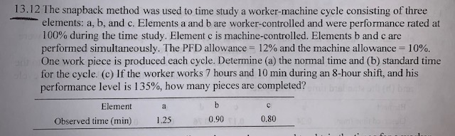 13.12 The snapback method was used to time study | Chegg.com