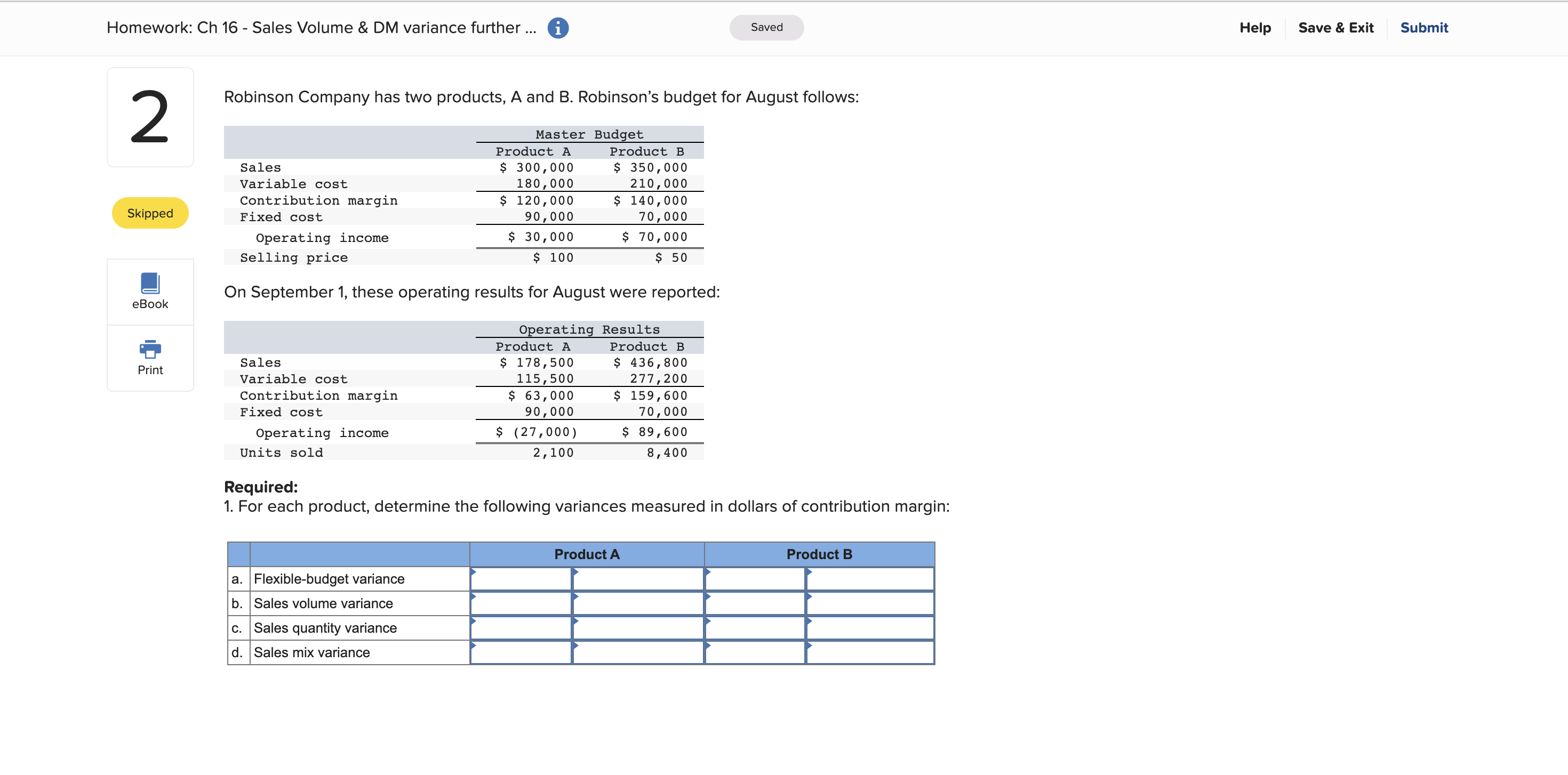 Solved Homework: Ch 16 - Sales Volume \\& DM variance | Chegg.com
