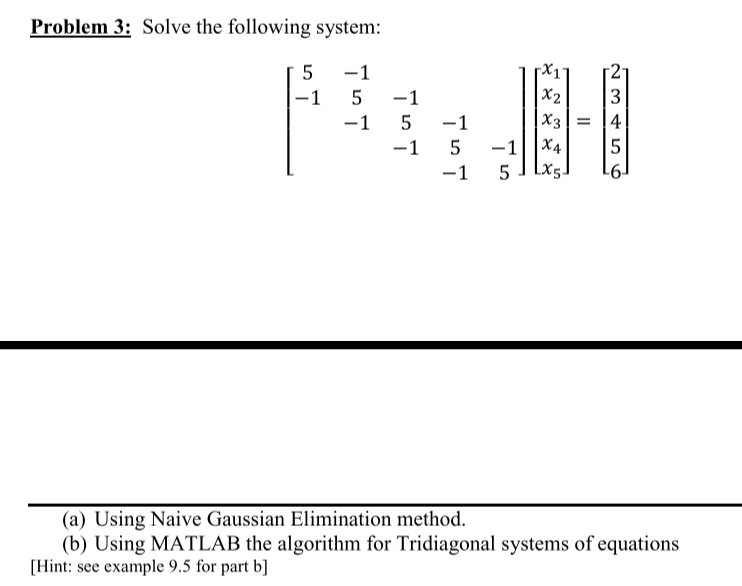 Solved Problem 3: Solve the following system: 5 -1 -1 5 -1 | Chegg.com