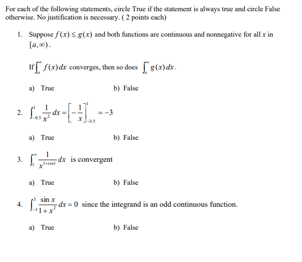 Solved For each of the following statements, circle True if | Chegg.com