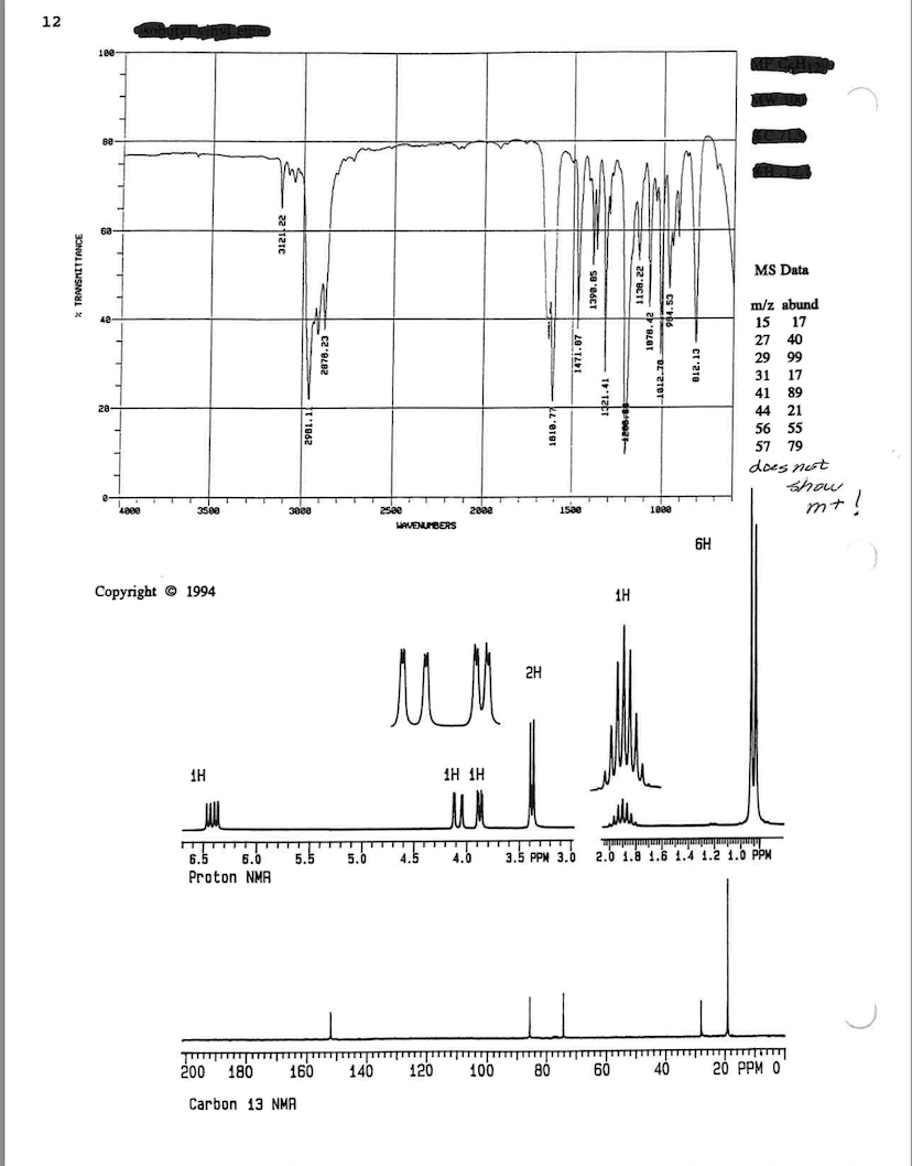 Solved 1. propose a structure that matches the spectral | Chegg.com