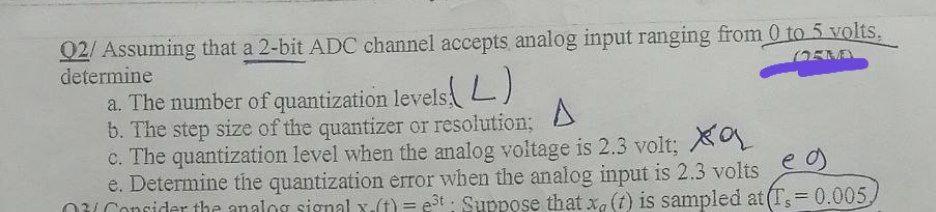 Solved Q2/ Assuming that a 2-bit ADC channel accepts analog | Chegg.com