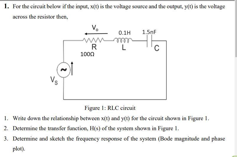 [Solved]: 1. For the circuit below if the input, x(t) is t