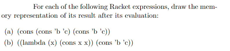 Solved For each of the following Racket expressions, draw | Chegg.com