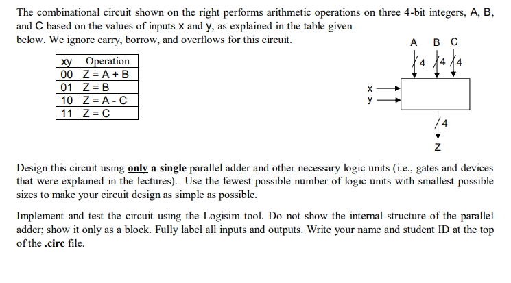 Solved The combinational circuit shown on the right performs | Chegg.com