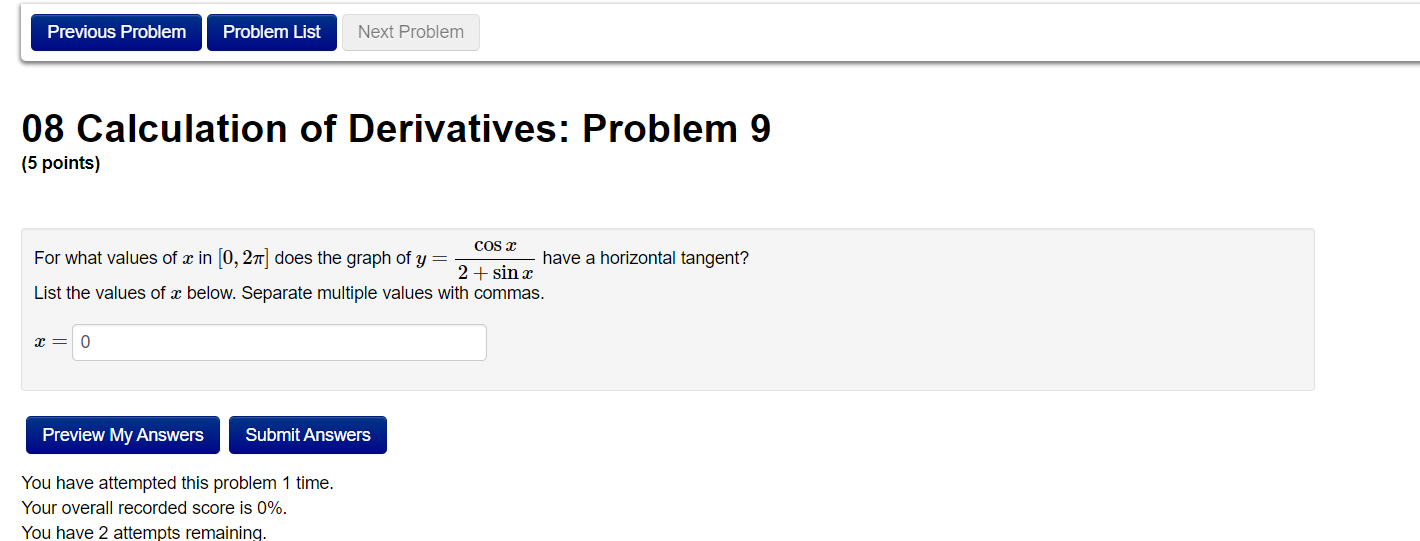 Solved 08 Calculation of Derivatives: Problem 9 (5 points) | Chegg.com
