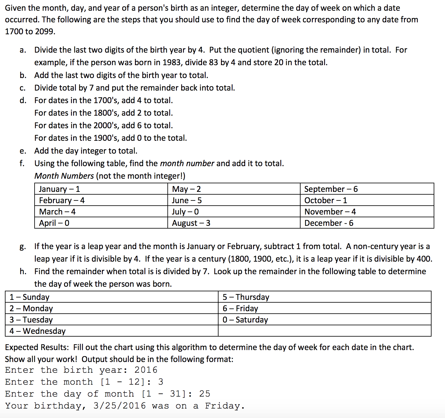 Given the month, day, and year of a person's birth as | Chegg.com