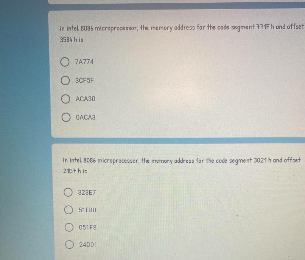 Solved in Intel 8086 microprocessor, the memory address for | Chegg.com