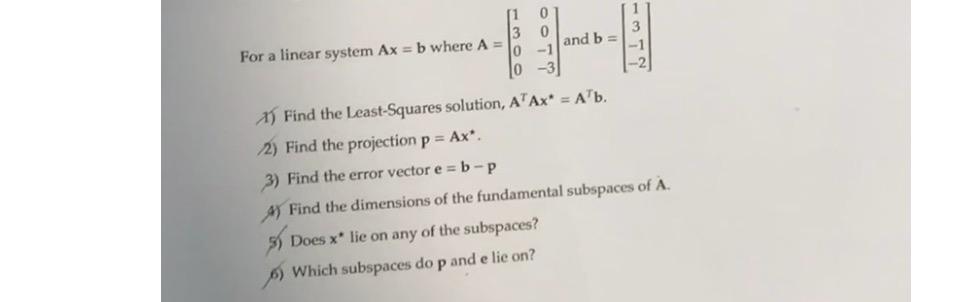 Solved For a linear system Ax=b ﻿where A=[10300-10-3] ﻿and | Chegg.com
