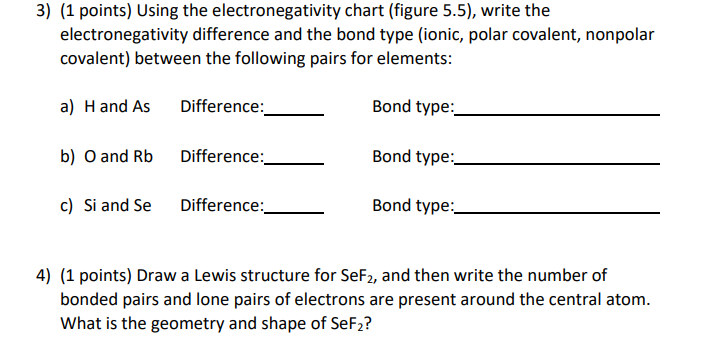 Solved 3) (1 points) Using the electronegativity chart | Chegg.com
