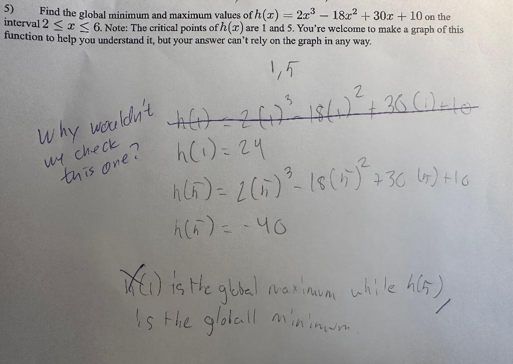 Solved 5) Find the global minimum and maximum values of | Chegg.com