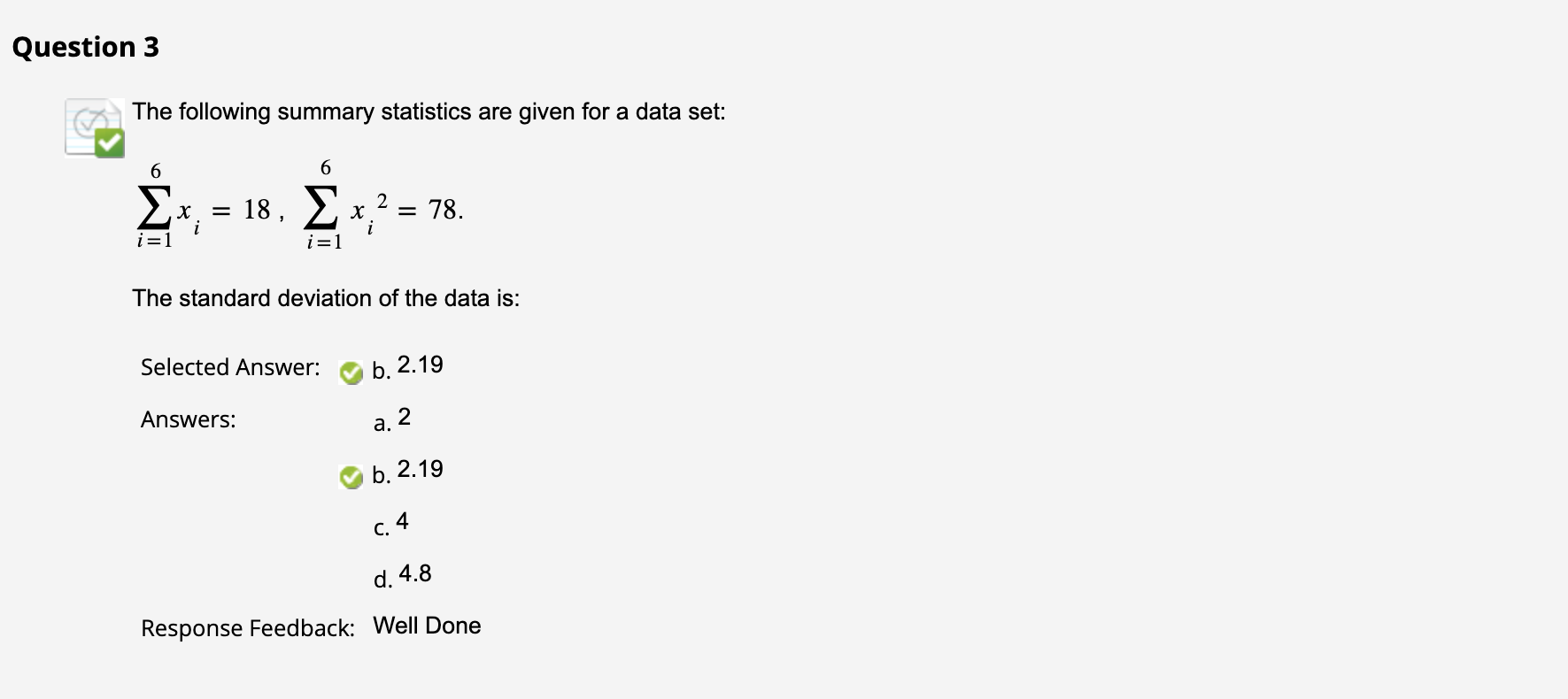 Solved estion 11 0 out of 1 points Given \\( \\sum_{i=1}^{8} | Chegg.com