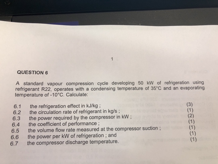 Solved QUESTION 6 A standard vapour compression cycle | Chegg.com