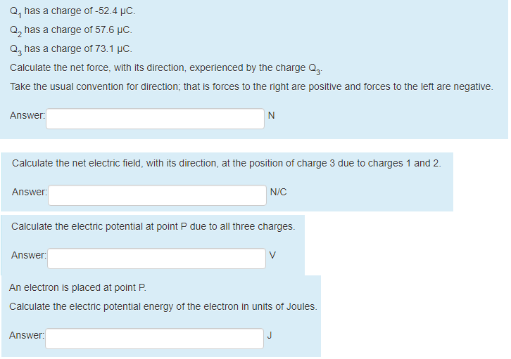 Solved The diagram below shows three point charges; Q1 Q2 | Chegg.com
