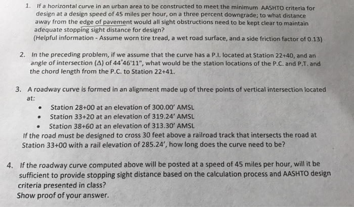 Solved If a horizontal curve in an urban area to be | Chegg.com
