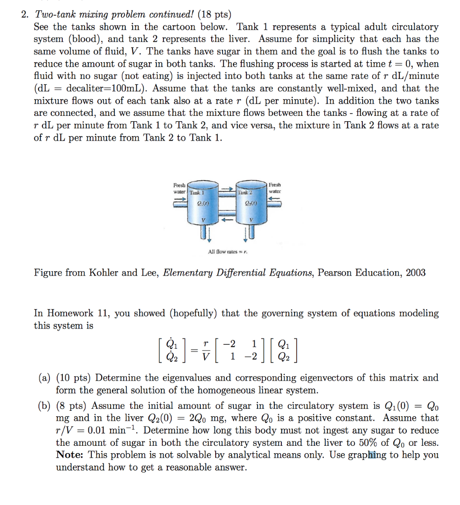 Solved 2. Two-tank mixing problem continued! (18 pts) See | Chegg.com