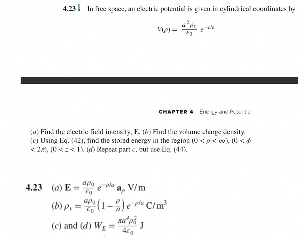 Solved 4.23) In free space, an electric potential is given | Chegg.com
