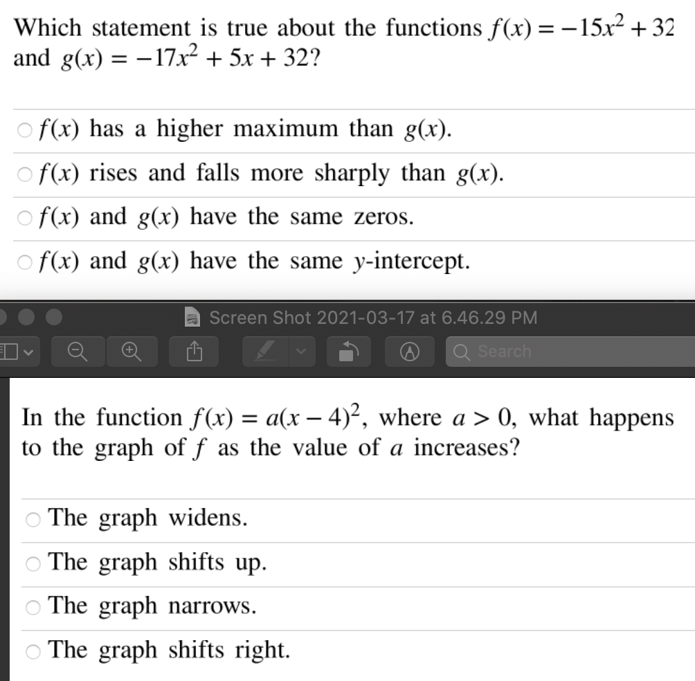 Solved Which statement is true about the functions f(x) = | Chegg.com