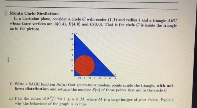Monte Carlo Similation: In a Cartesian plane, | Chegg.com