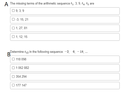 Solved A The missing terms of the arithmetic sequence tı, | Chegg.com