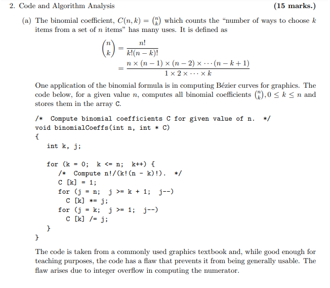 Solved (*) - 2. Code and Algorithm Analysis (15 marks.) (a) | Chegg.com