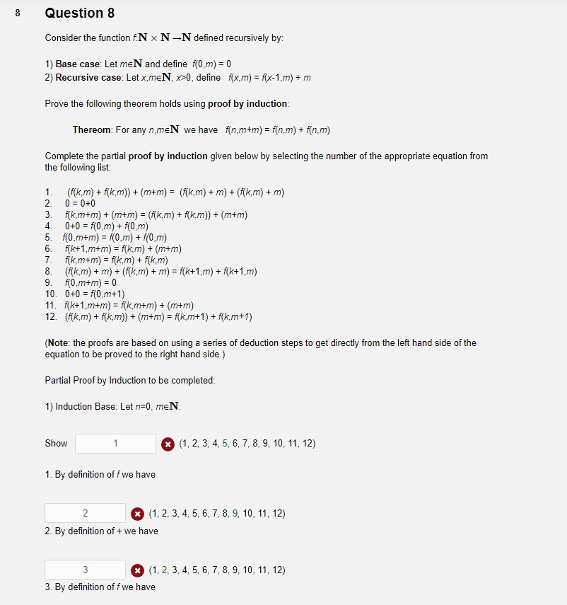 Solved 8, ﻿Question 8Consider the function f:N×N→N ﻿defined | Chegg.com