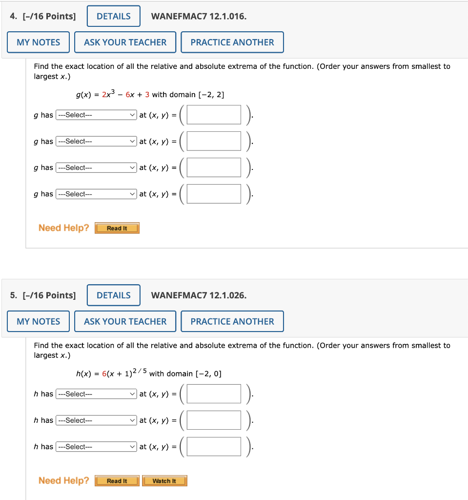 Solved Find the exact location of all the relative and | Chegg.com