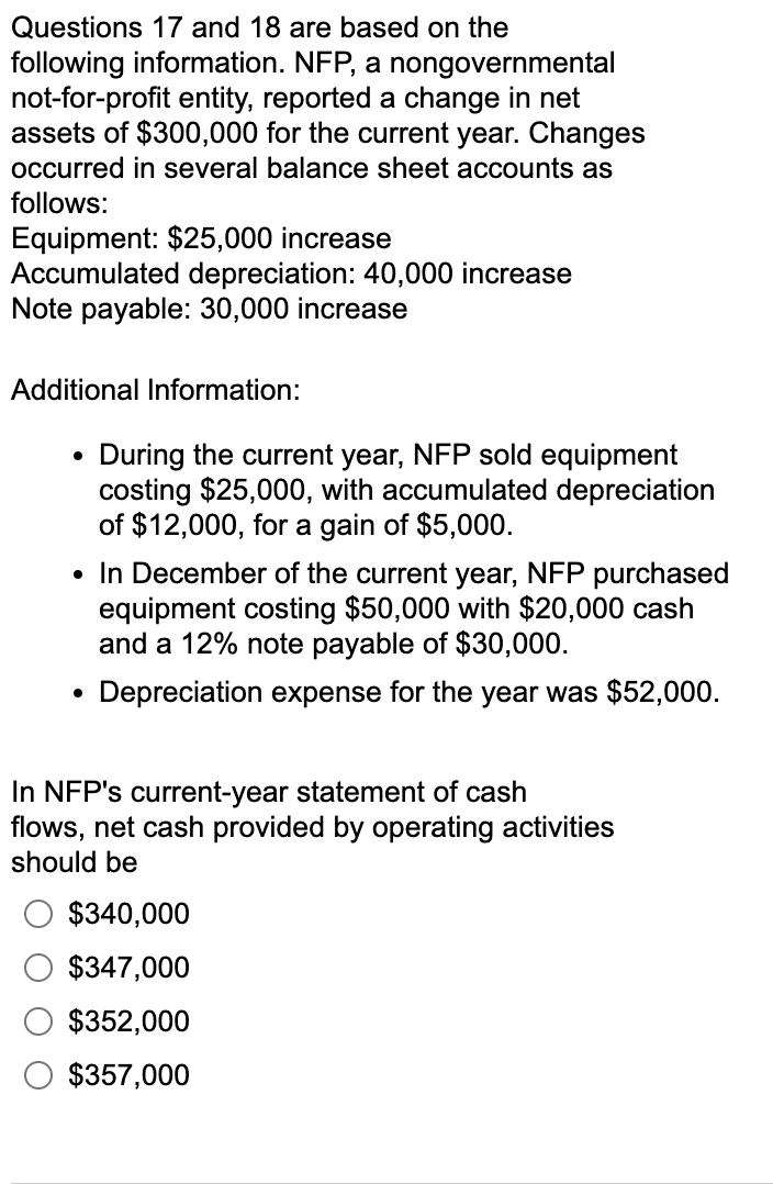Solved following information. NFP, a nongovernmental | Chegg.com