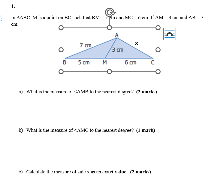 Solved In ABC,M is a point on BC such that BM=5 cm and MC=6 | Chegg.com