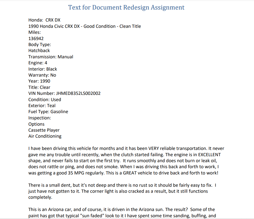 Solved Document Redesign Written Assignment Introduction: | Chegg.com