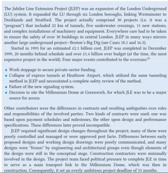 Solved The Jubilee Line Extension Project (JLEP) was an | Chegg.com