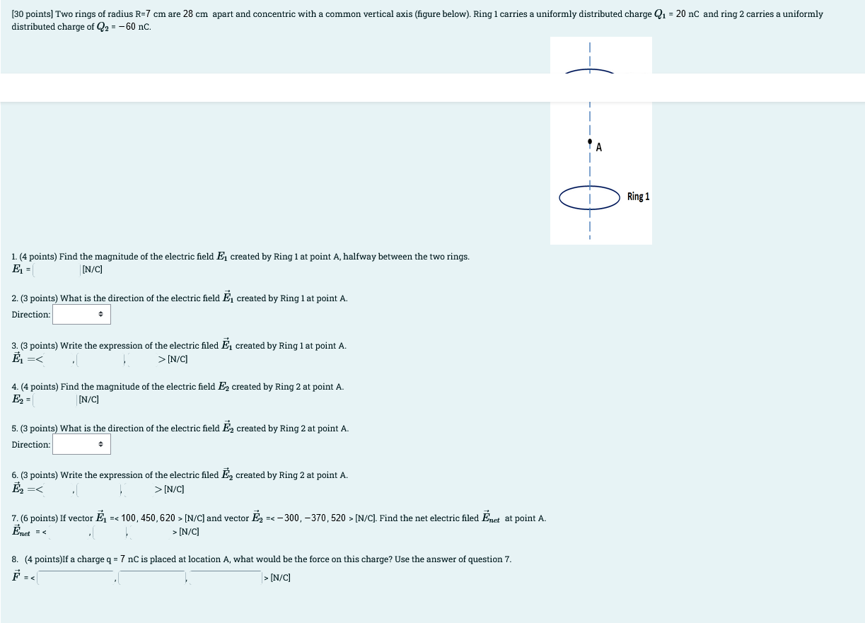 Solved [30 points] Two rings of radius R=7 cm are 28 cm | Chegg.com
