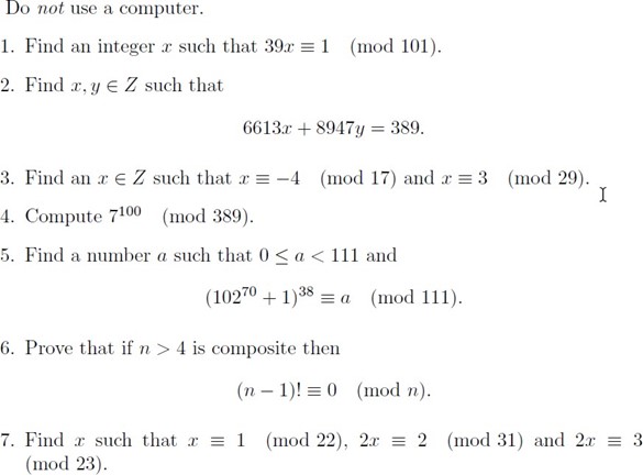 Solved Question 3 ﻿Do not use a computer.Find an integer x | Chegg.com